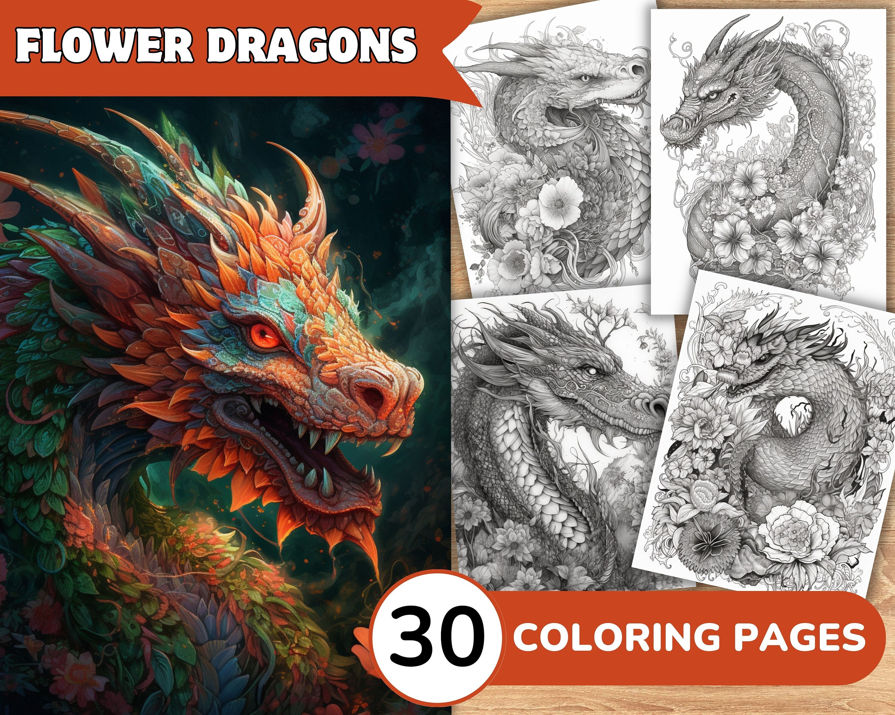 Dragons Coloring Pages Book Dragons Fantasy Coloring Pages - Etsy