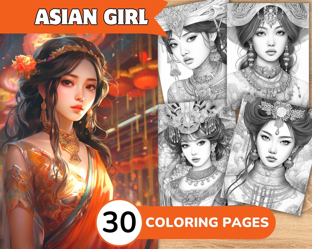 Asian Coloring Pages, Asian Coloring, Girl Coloring Book, Girl ...