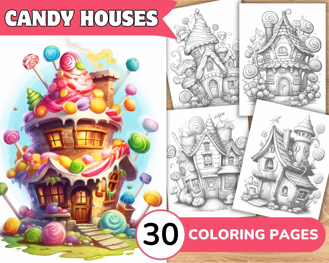 Candy Houses Coloring Book Candy Coloring Sweet Coloring - Etsy