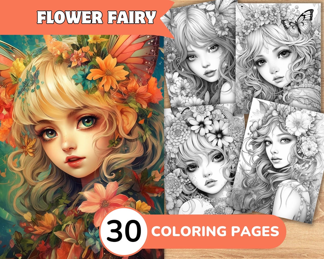 Flower Fairy Coloring Pages, Flower Fairy Coloring Book, Cute Fairy ...