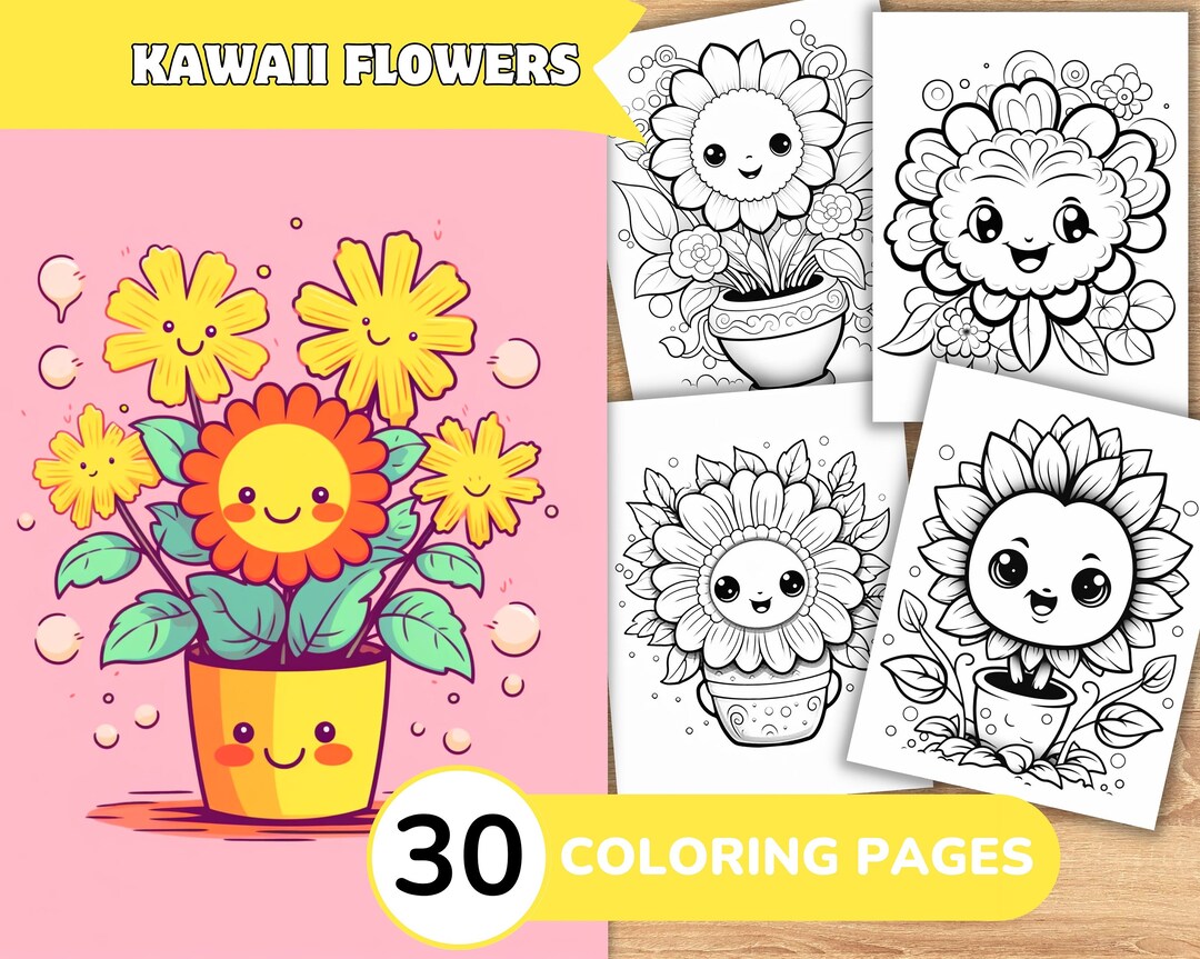 Kawaii Coloring Pages, Kawaii Coloring Book, Kawaii Flower Coloring ...
