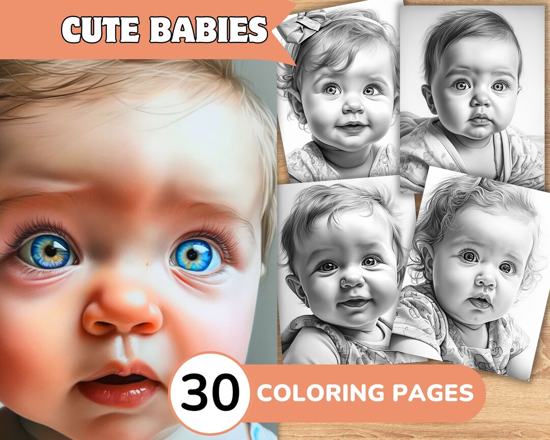 Cute Babies Coloring Pages Book, Babies Grayscale Coloring Book, Babies ...