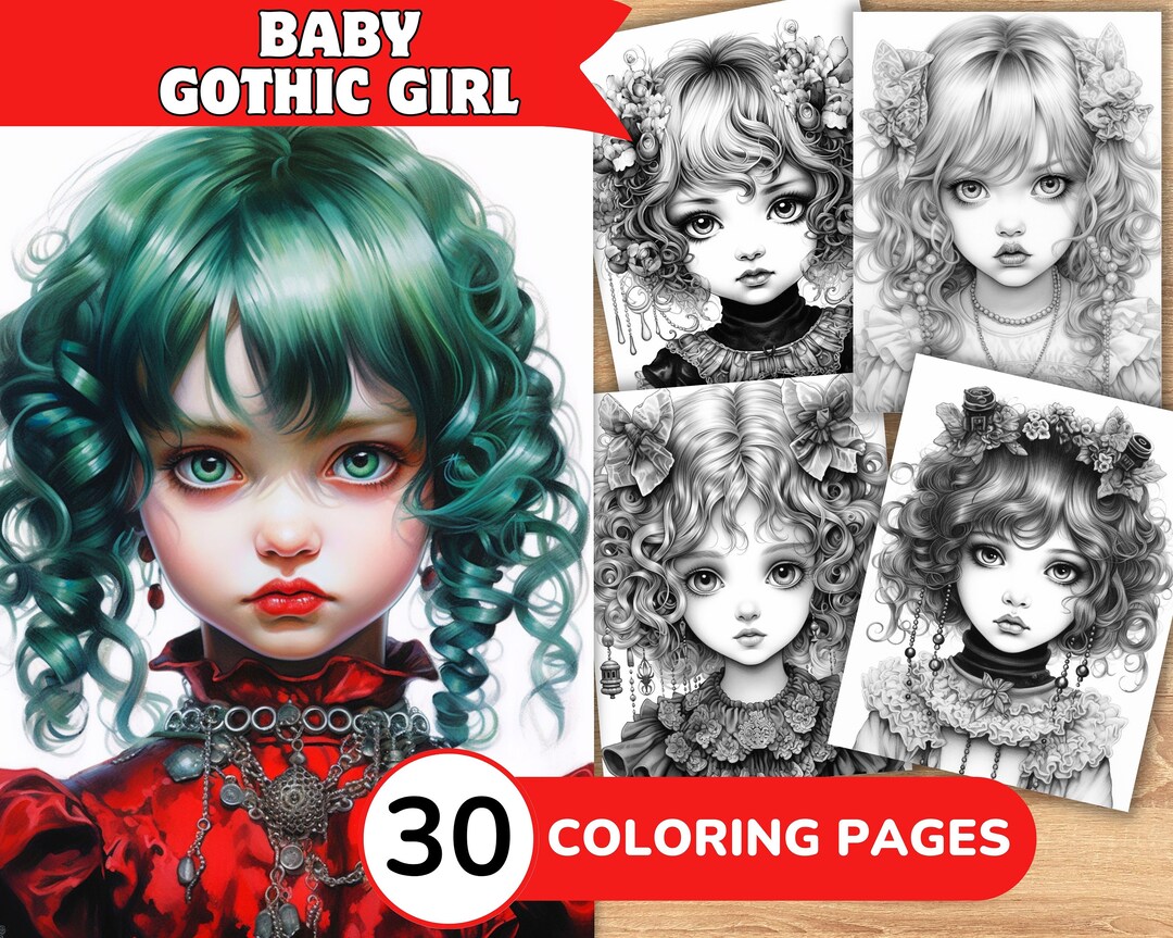 Gothic Girl Coloring Pages, Gothic Girl Coloring Book, Gothic Grayscale ...