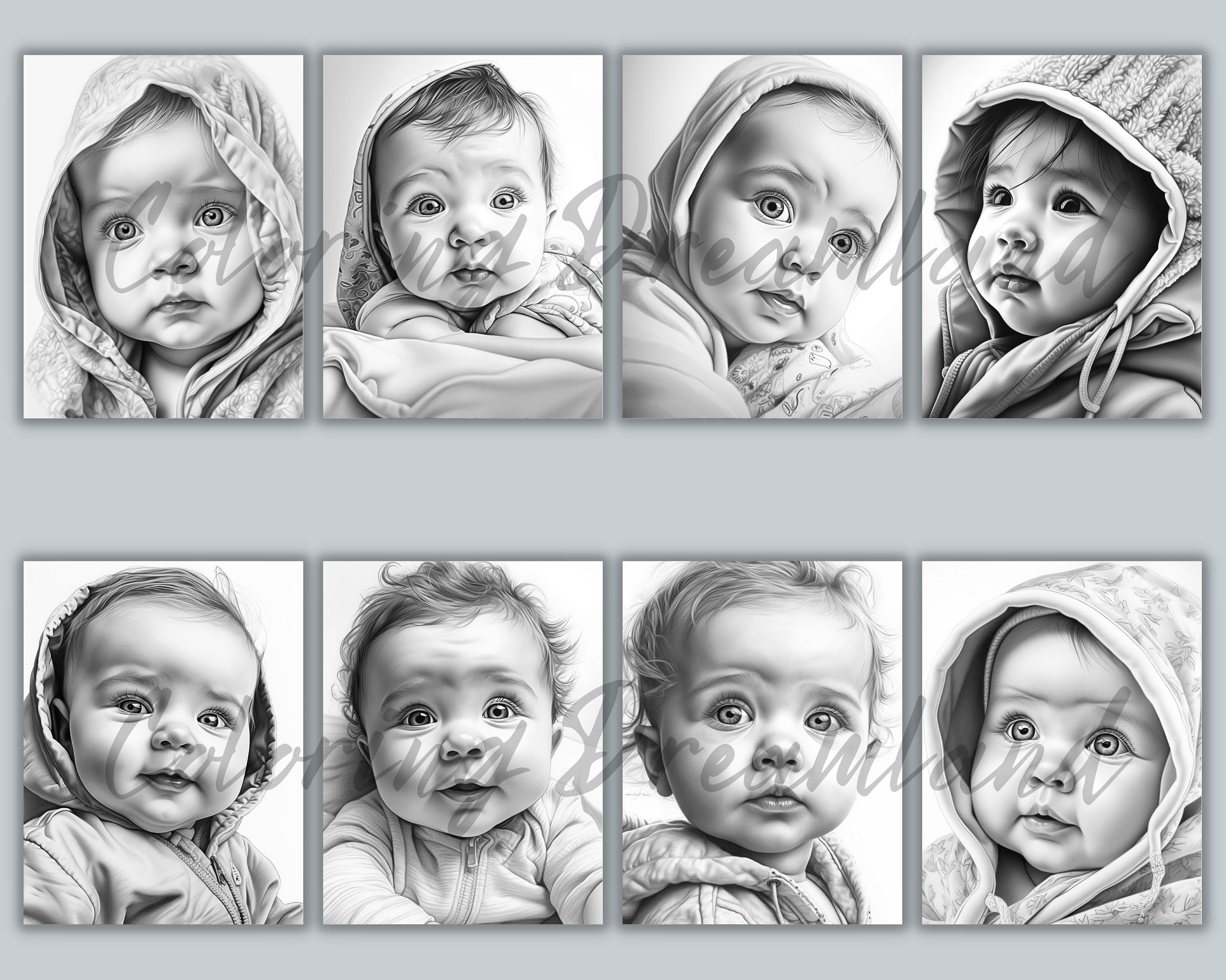 Cute Babies Coloring Pages Book Babies Grayscale Coloring - Etsy