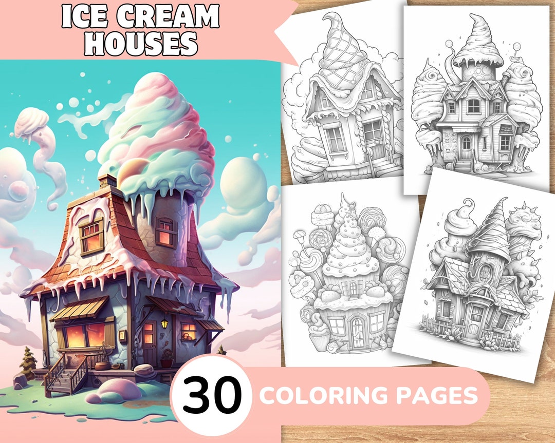 Ice Cream Houses Coloring Book, Sweet Coloring, House Coloring Pages ...