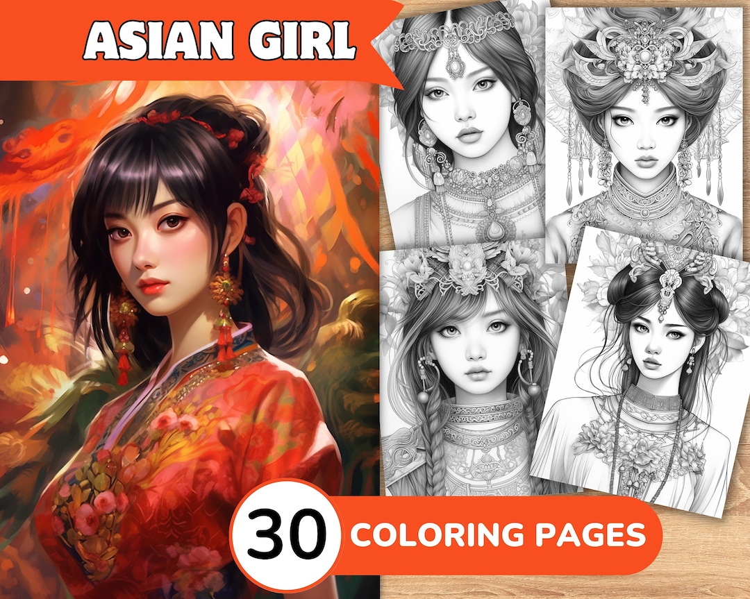 Asian Coloring Pages Asian Coloring Girl Coloring Book Girl - Etsy