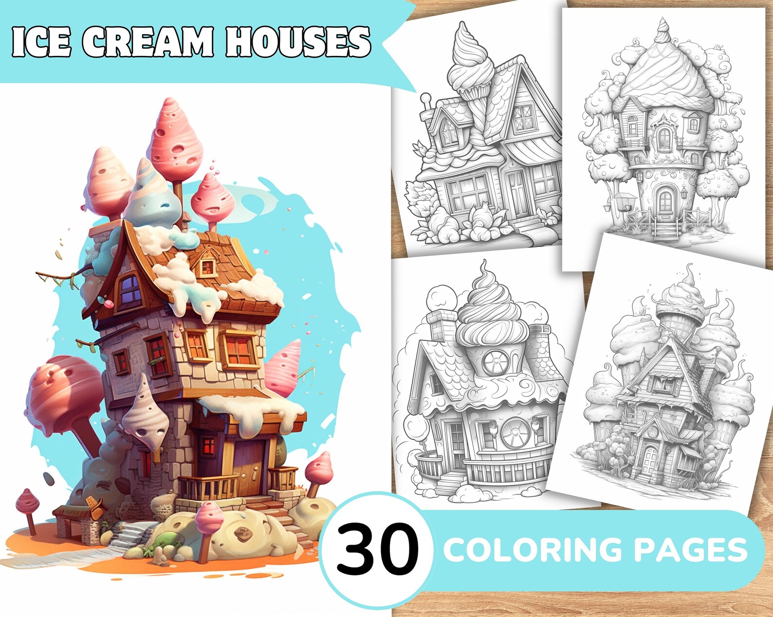 Ice Cream Houses Coloring Book Sweet Coloring House Coloring - Etsy