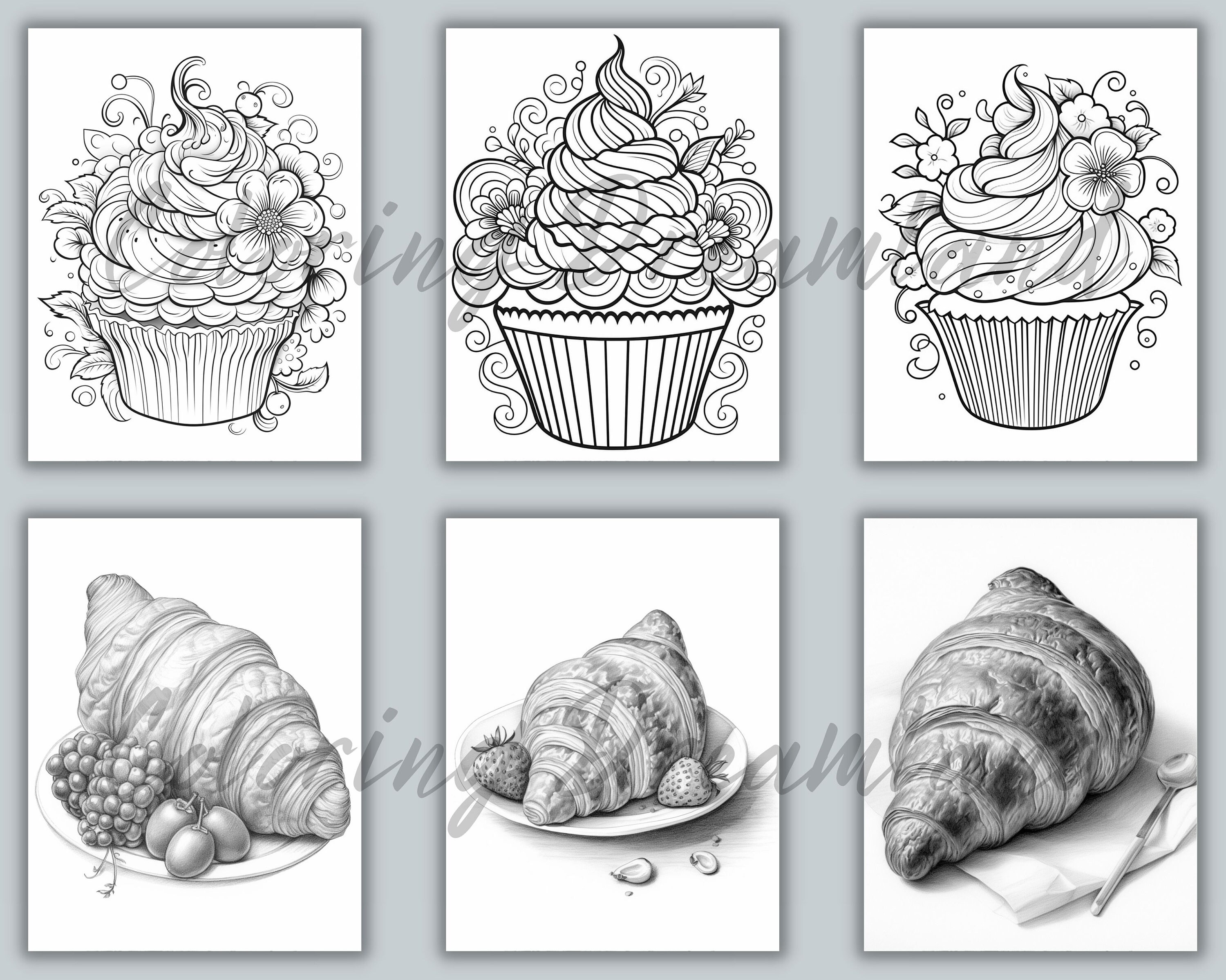 Sweet Coloring Pages Book, Sweet Grayscale Coloring Book, Sweet ...