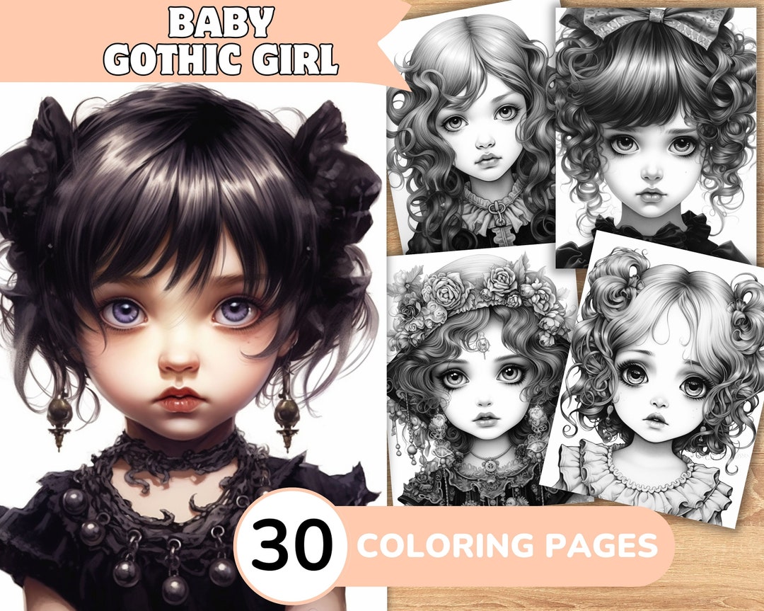 Gothic Girl Coloring Pages, Gothic Girl Coloring Book, Gothic Grayscale ...