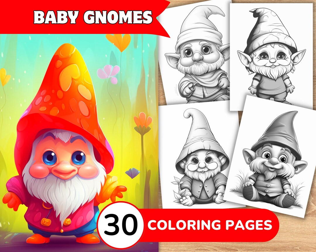Gnomes Coloring Pages Book, Cute Gnomes Grayscale Coloring Book, Gnome ...