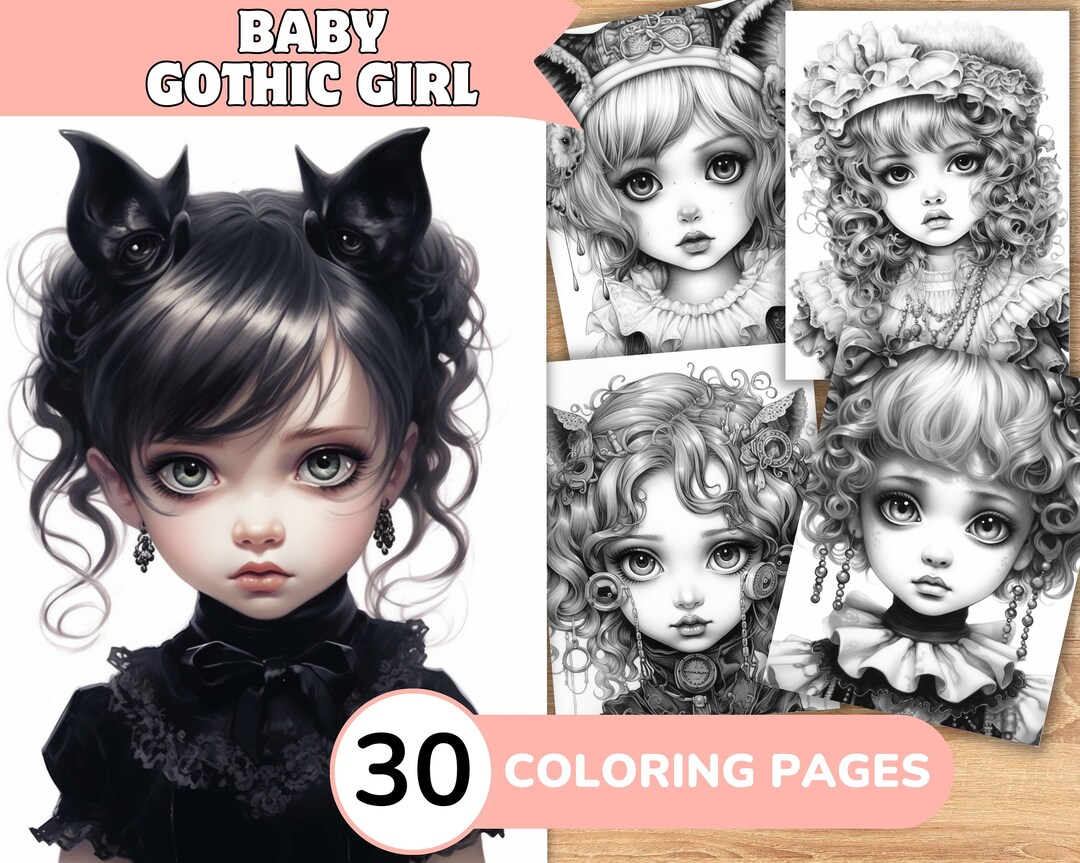 Gothic Girl Coloring Pages, Gothic Girl Coloring Book, Gothic Grayscale ...