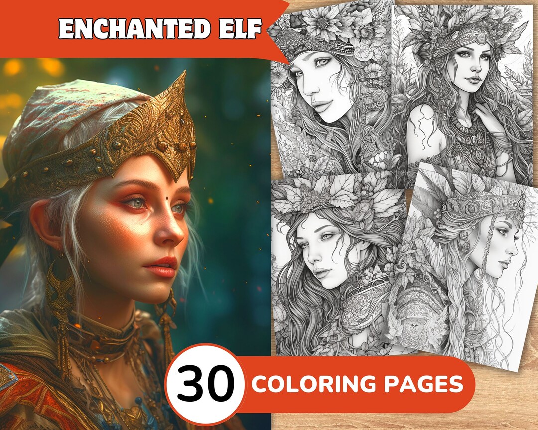 Fantasy Elf Coloring Pages Book, Fantasy Elf Coloring Pages, Realistic ...