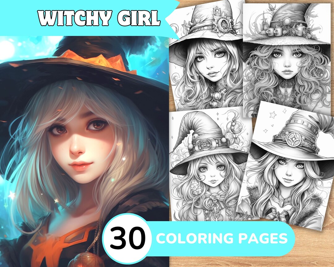 Witch Coloring Pages, Witch Coloring Book, Witch Grayscale Coloring ...
