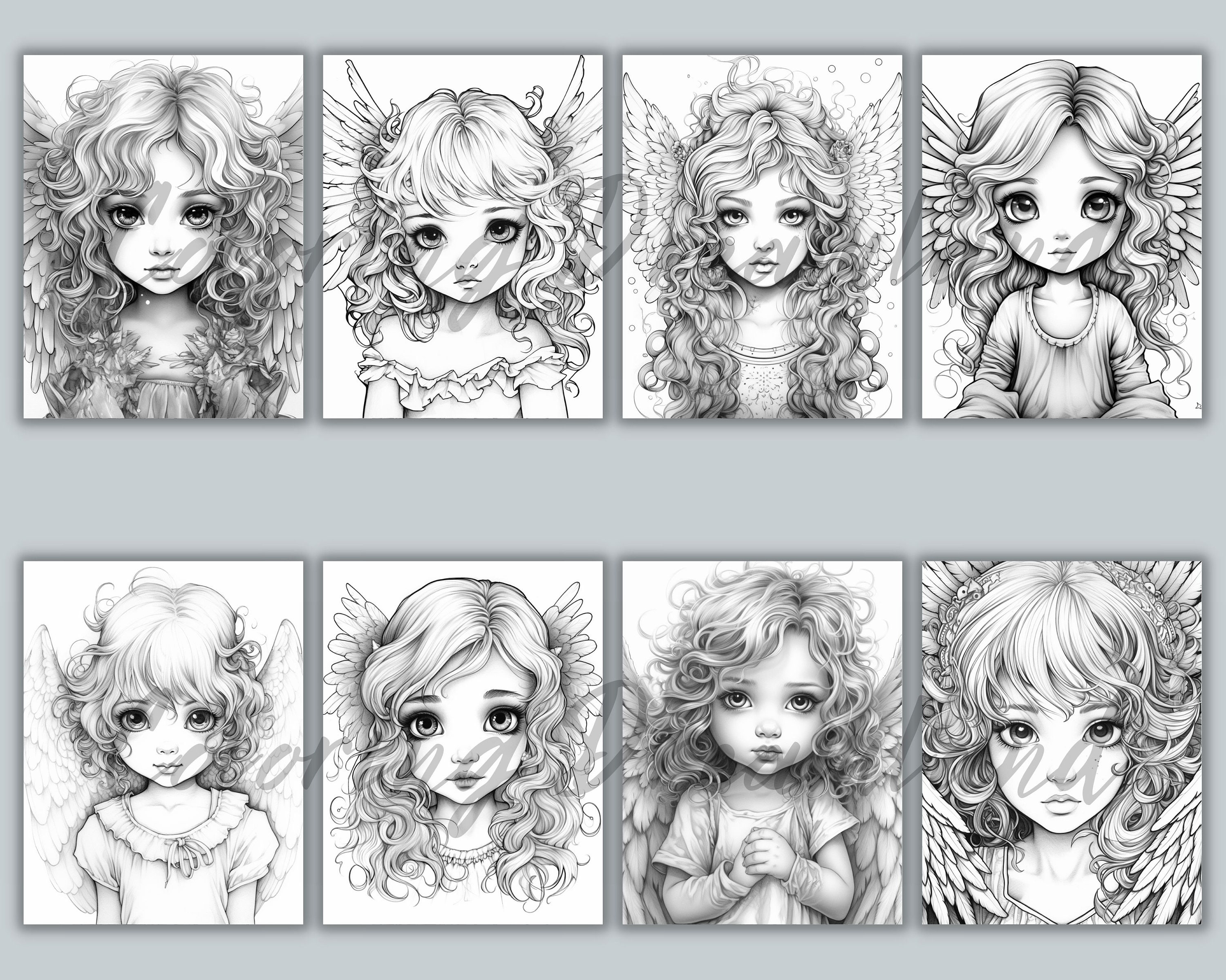 Angel Coloring Pages, Angel Coloring Book, Angel Grayscale Coloring ...