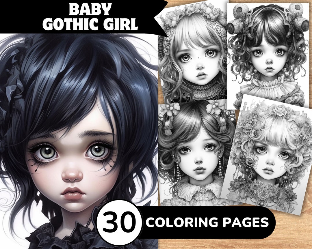 Gothic Girl Coloring Pages, Gothic Girl Coloring Book, Gothic Grayscale ...