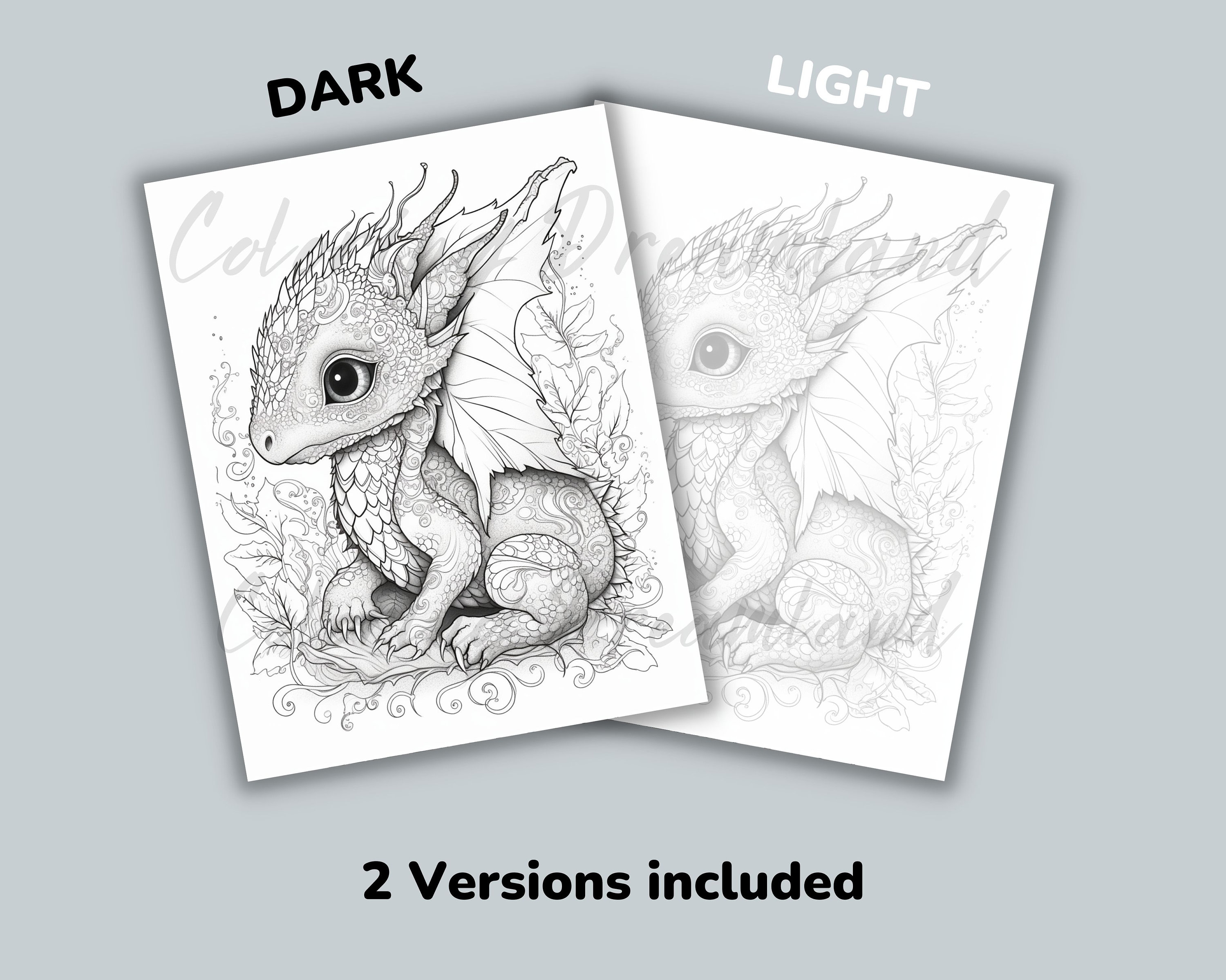 Dragon Coloring Pages Book, Cute Dragon Grayscale Coloring Book, Dragon ...