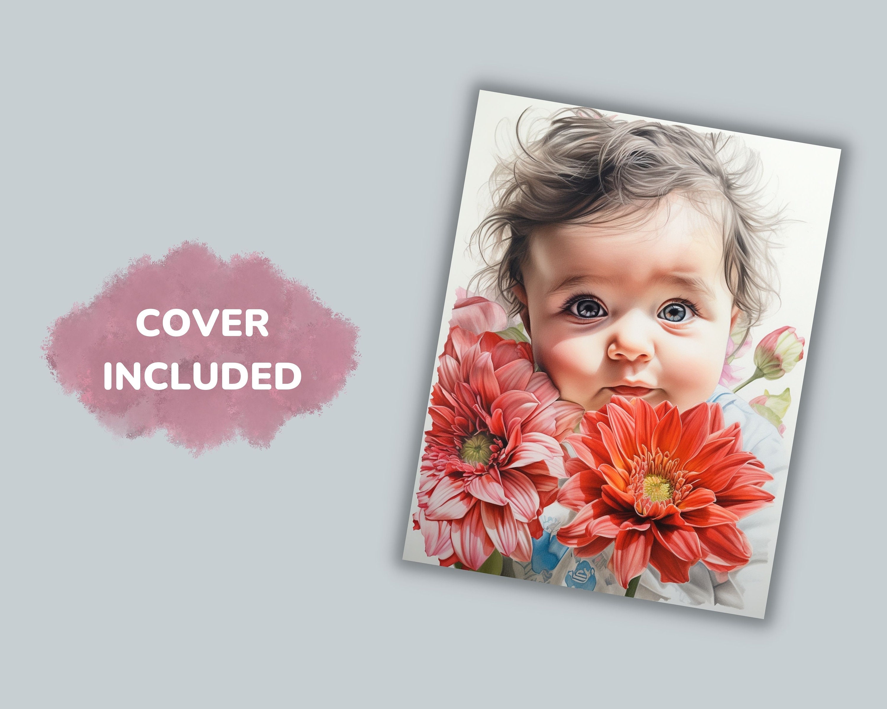 Flower Babies Coloring Pages Book Cute Babies Grayscale - Etsy