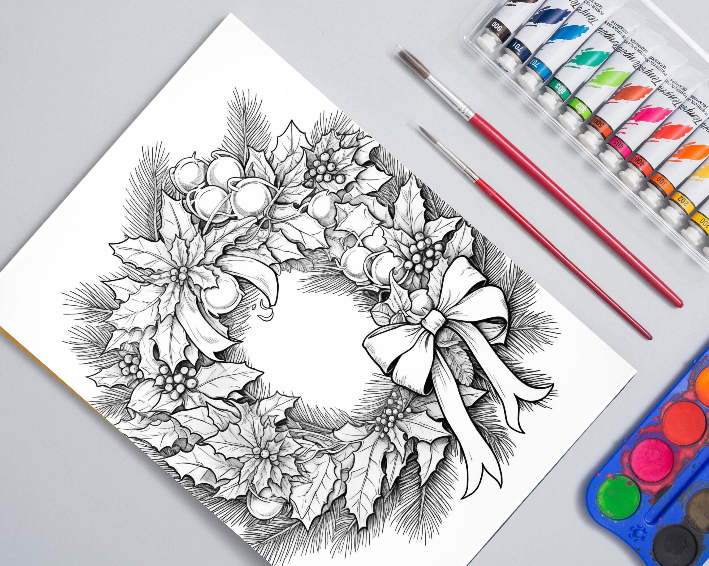 Christmas Wreath Coloring Pages Christmas Wreath Coloring - Etsy