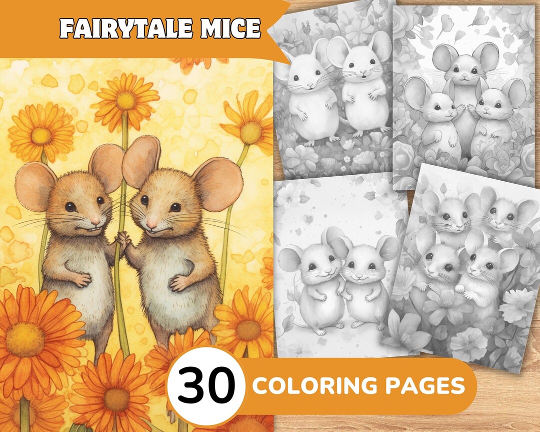 Mice Coloring Book, Mice Coloring Page, Fairytale Coloring, Animal ...