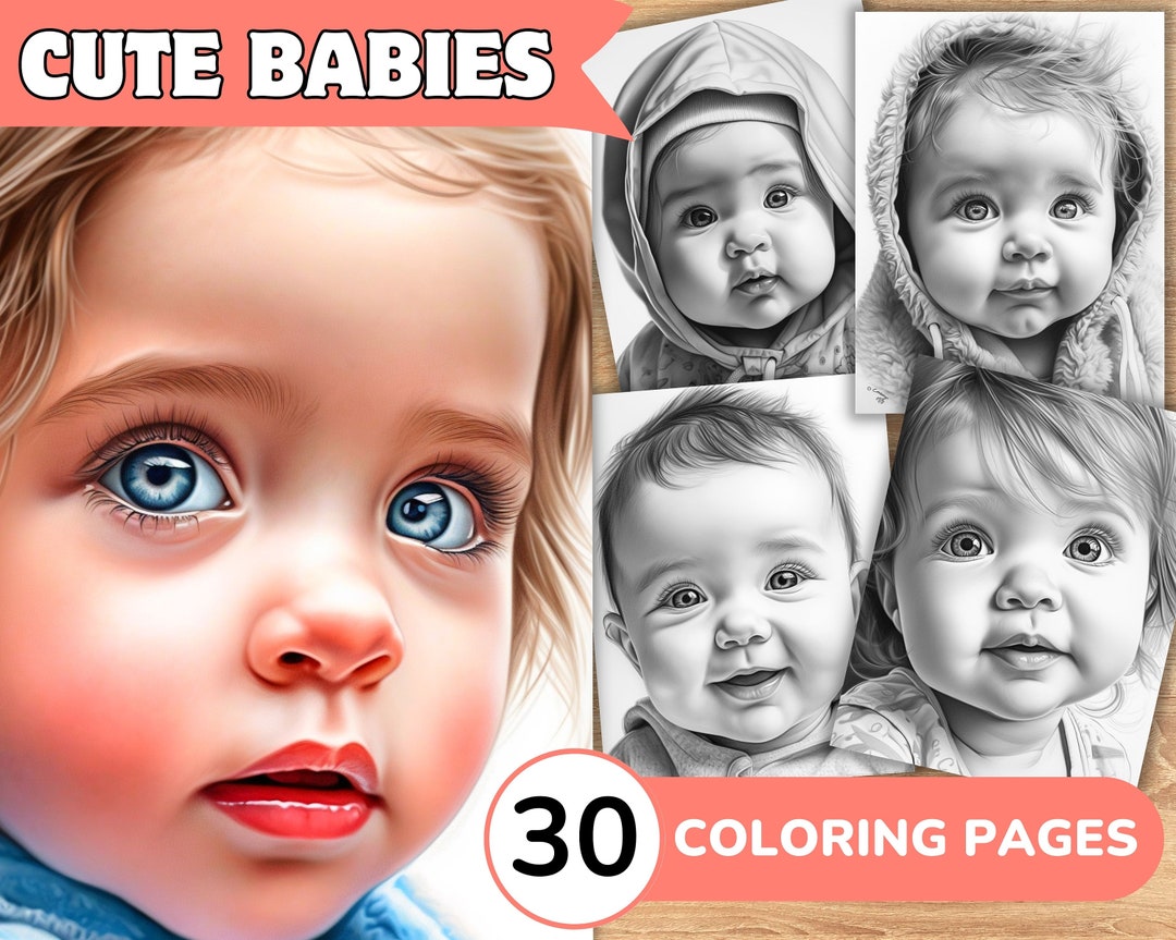 Cute Babies Coloring Pages Book Babies Grayscale Coloring - Etsy