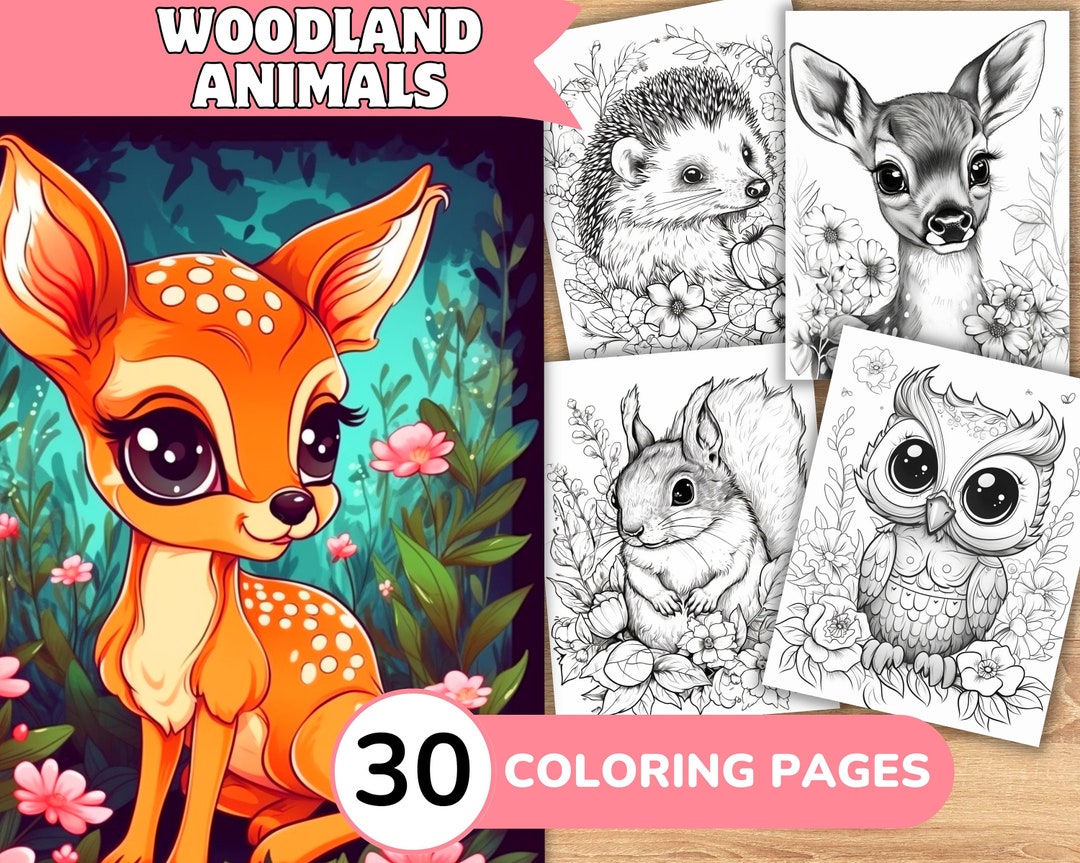 Woodland Animal Coloring Book, Forest Animal Coloring Pages, Cute ...