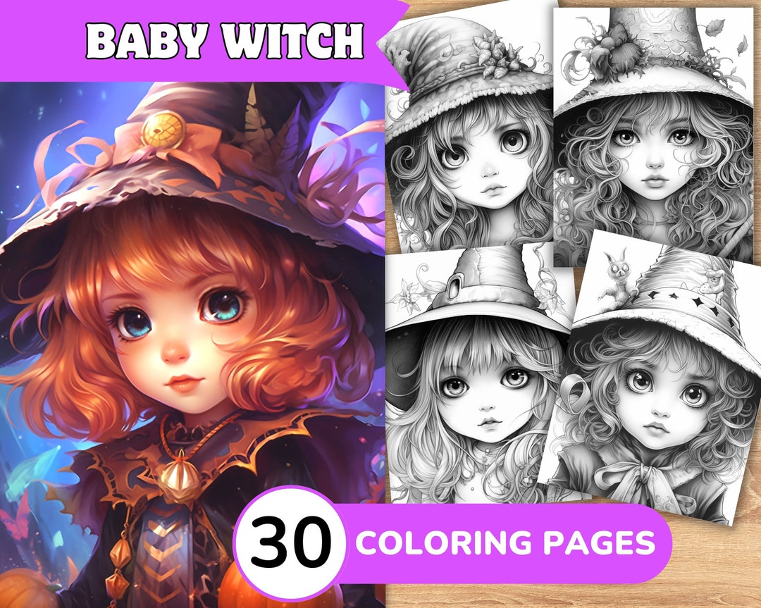 Witch Coloring Pages Witch Coloring Book Witch Grayscale - Etsy