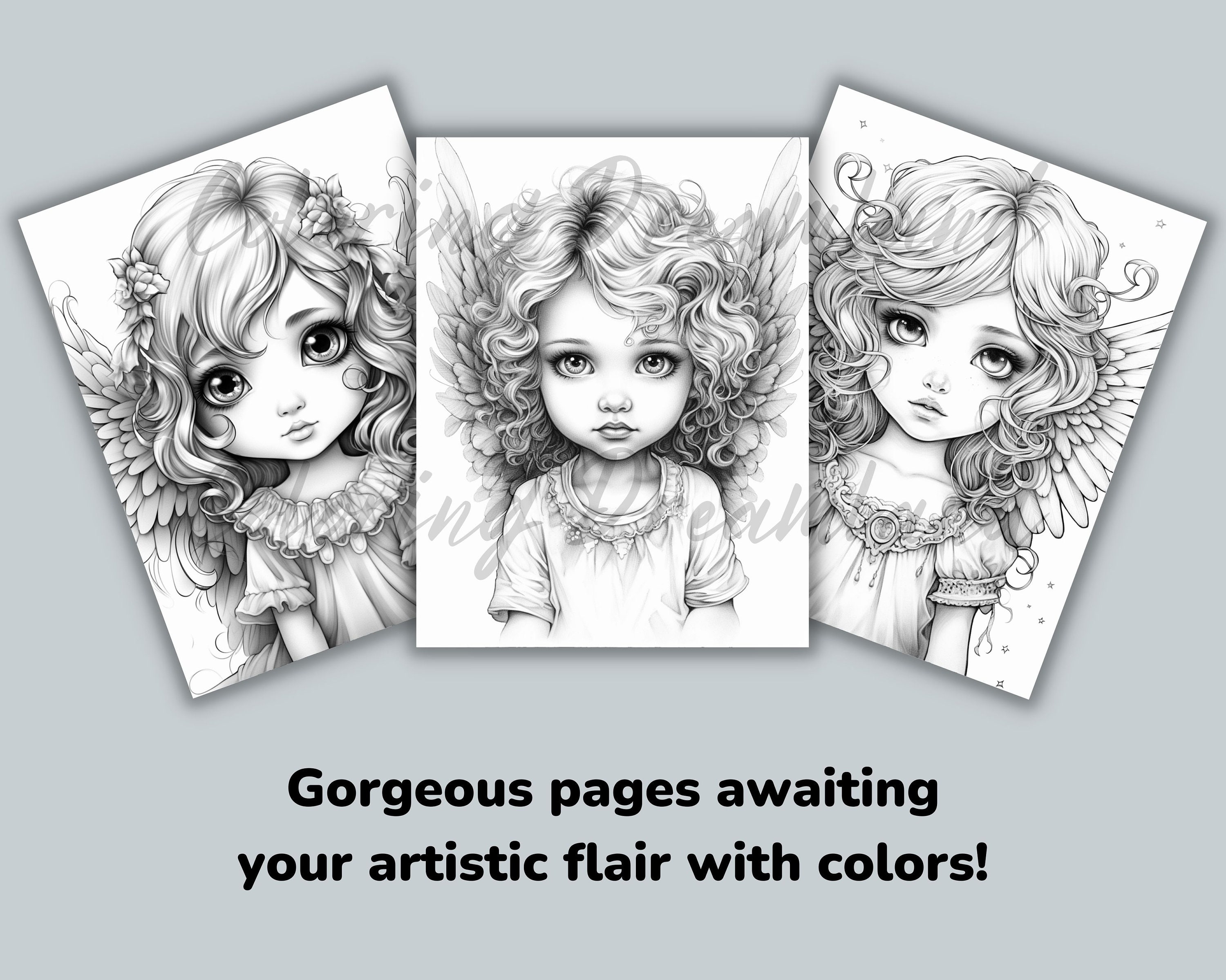 Angel Coloring Pages Angel Coloring Book Angel Grayscale - Etsy