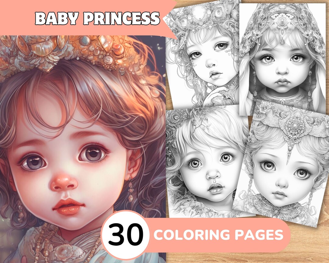 Princess Coloring Pages Book, Cute Princess Grayscale Coloring Book ...