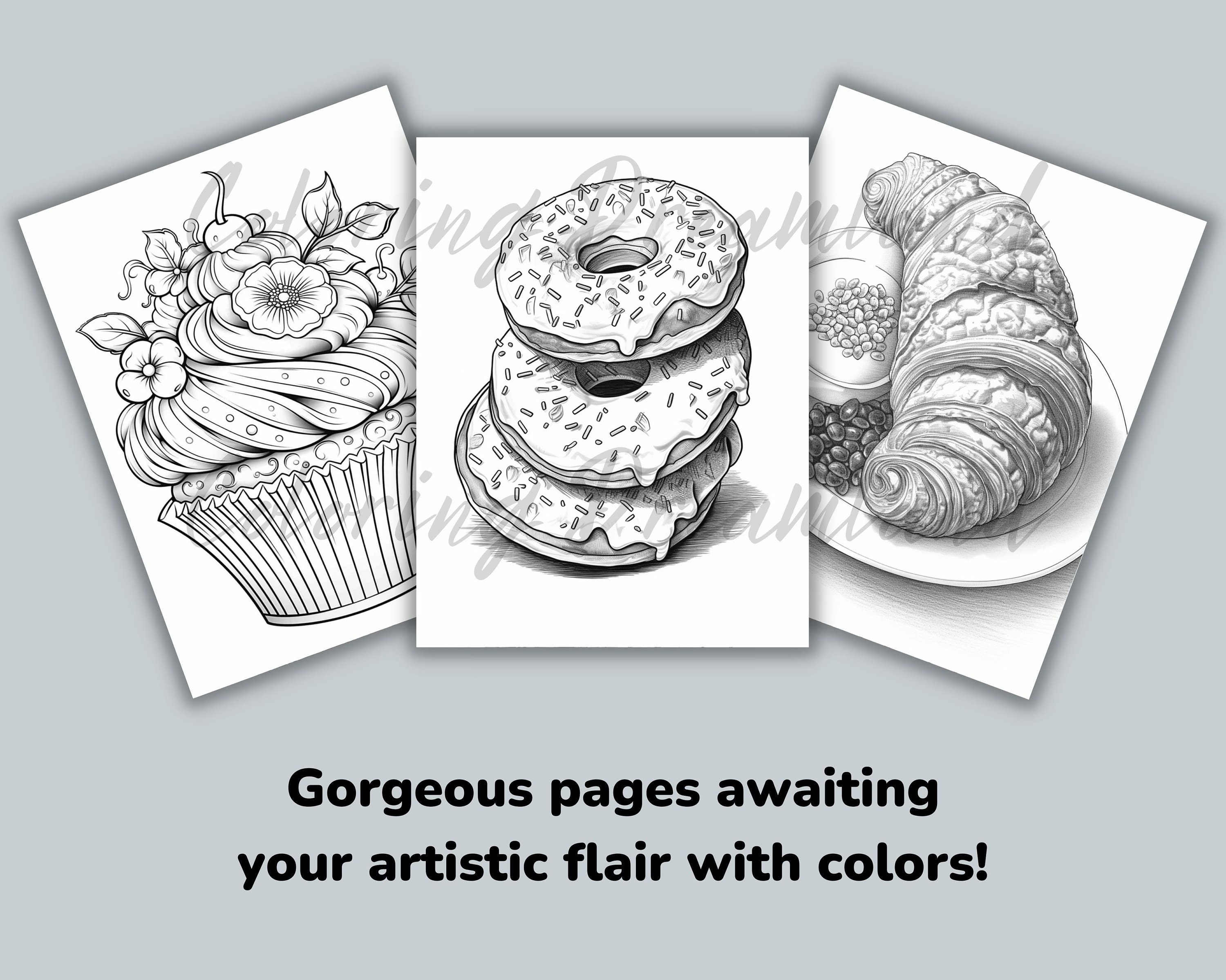 Sweet Coloring Pages Book, Sweet Grayscale Coloring Book, Sweet ...