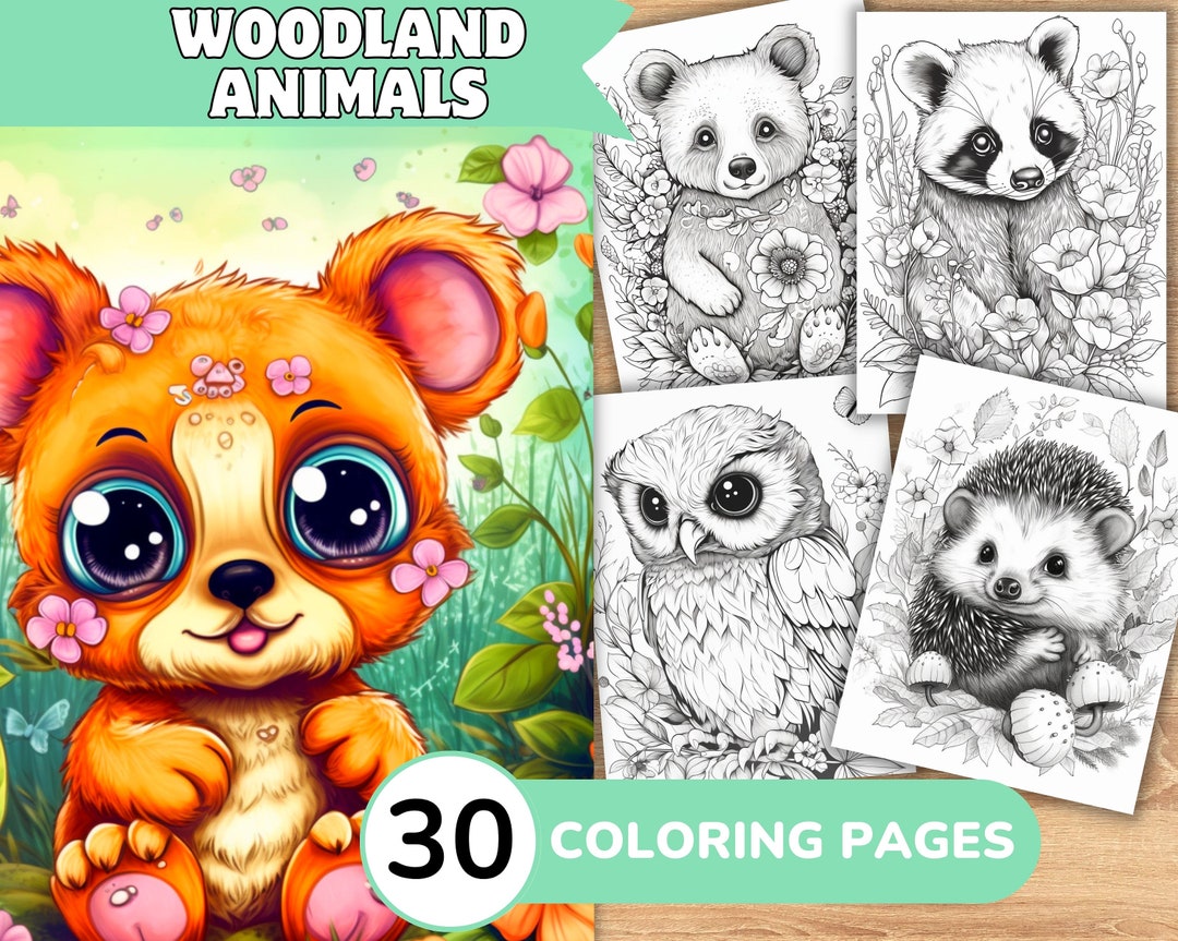 Woodland Animal Coloring Book, Forest Animal Coloring Pages, Cute ...