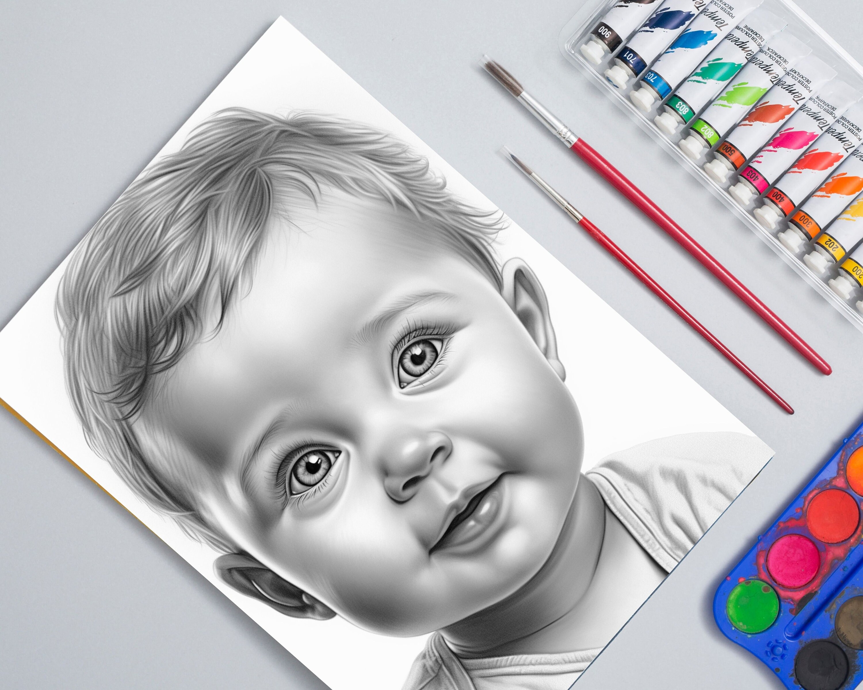 Cute Babies Coloring Pages Book Babies Grayscale Coloring - Etsy