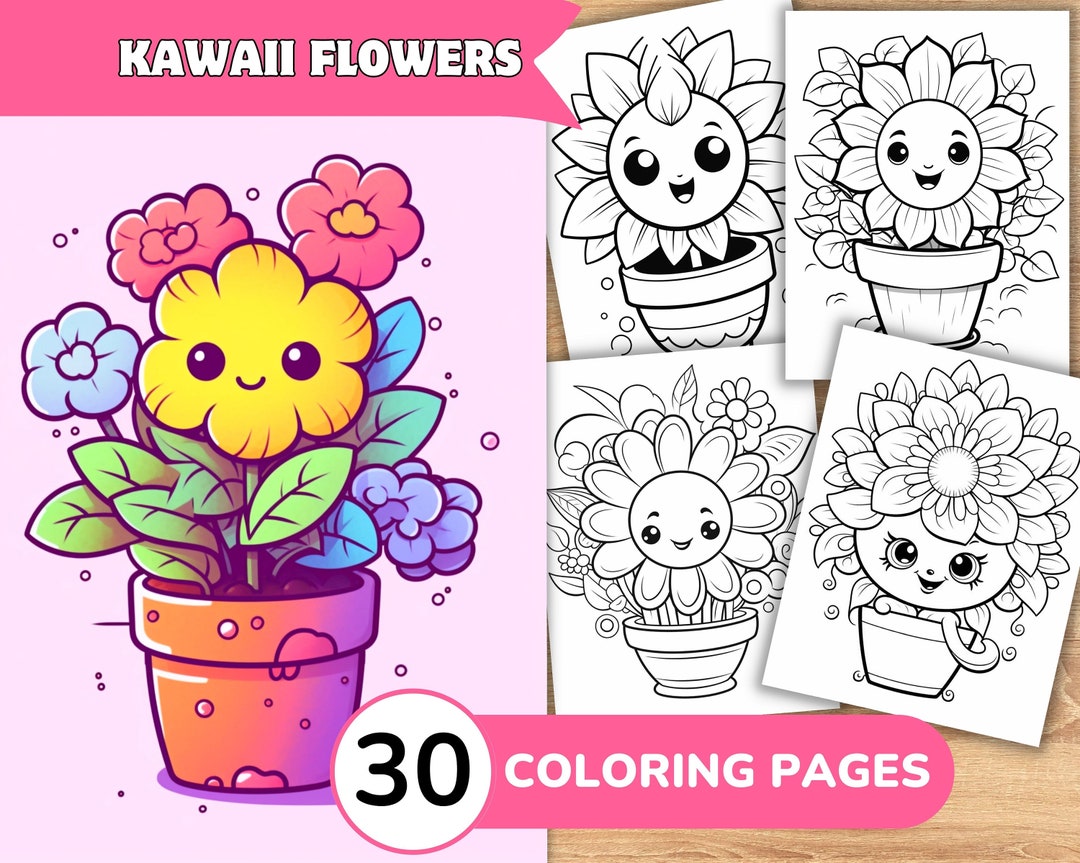 Kawaii Coloring Pages, Kawaii Coloring Book, Kawaii Flower Coloring ...
