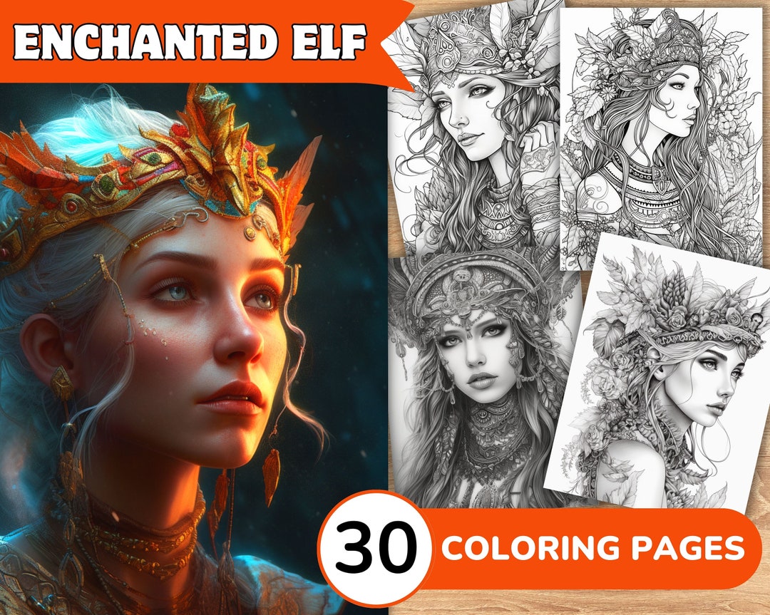 Fantasy Elf Coloring Pages Book Fantasy Elf Coloring Pages - Etsy