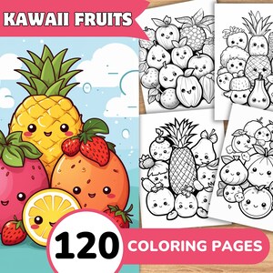 Kawaii Coloring Page, Kawaii Coloring Book, Kawaii Food Coloring, Fruit ...