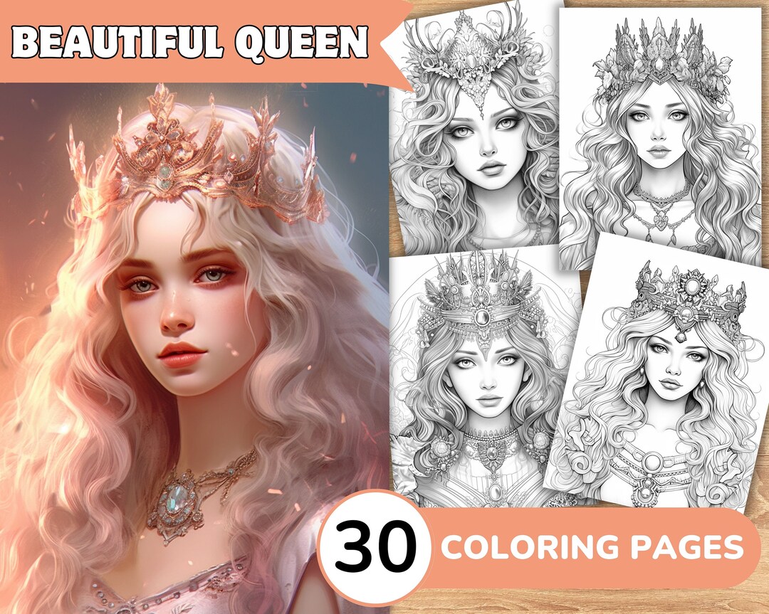 Queen Coloring Book Queen Coloring Pages Cute Queen Etsy