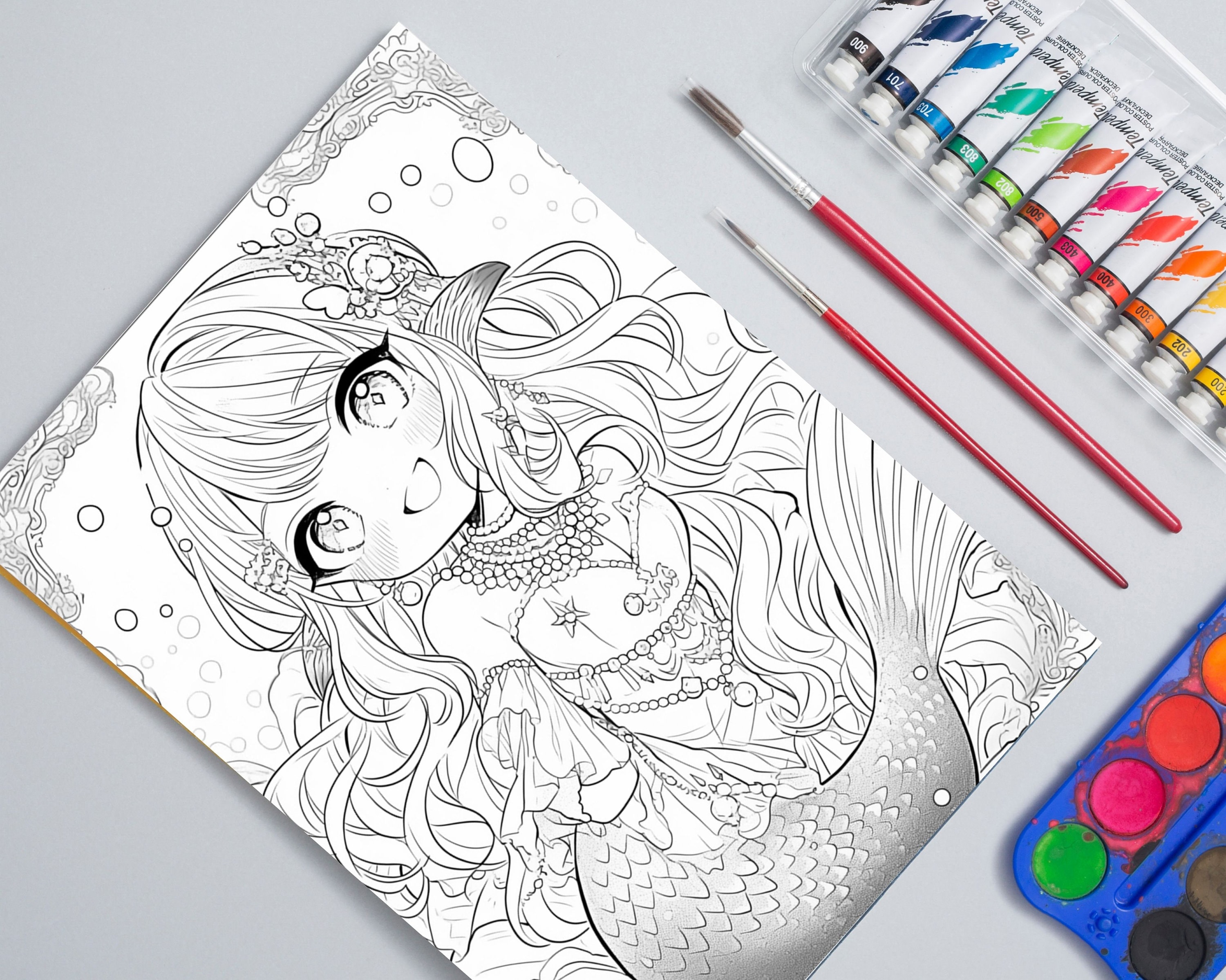 Cute Mermaid Coloring Pages Book Mermaid Grayscale Coloring - Etsy