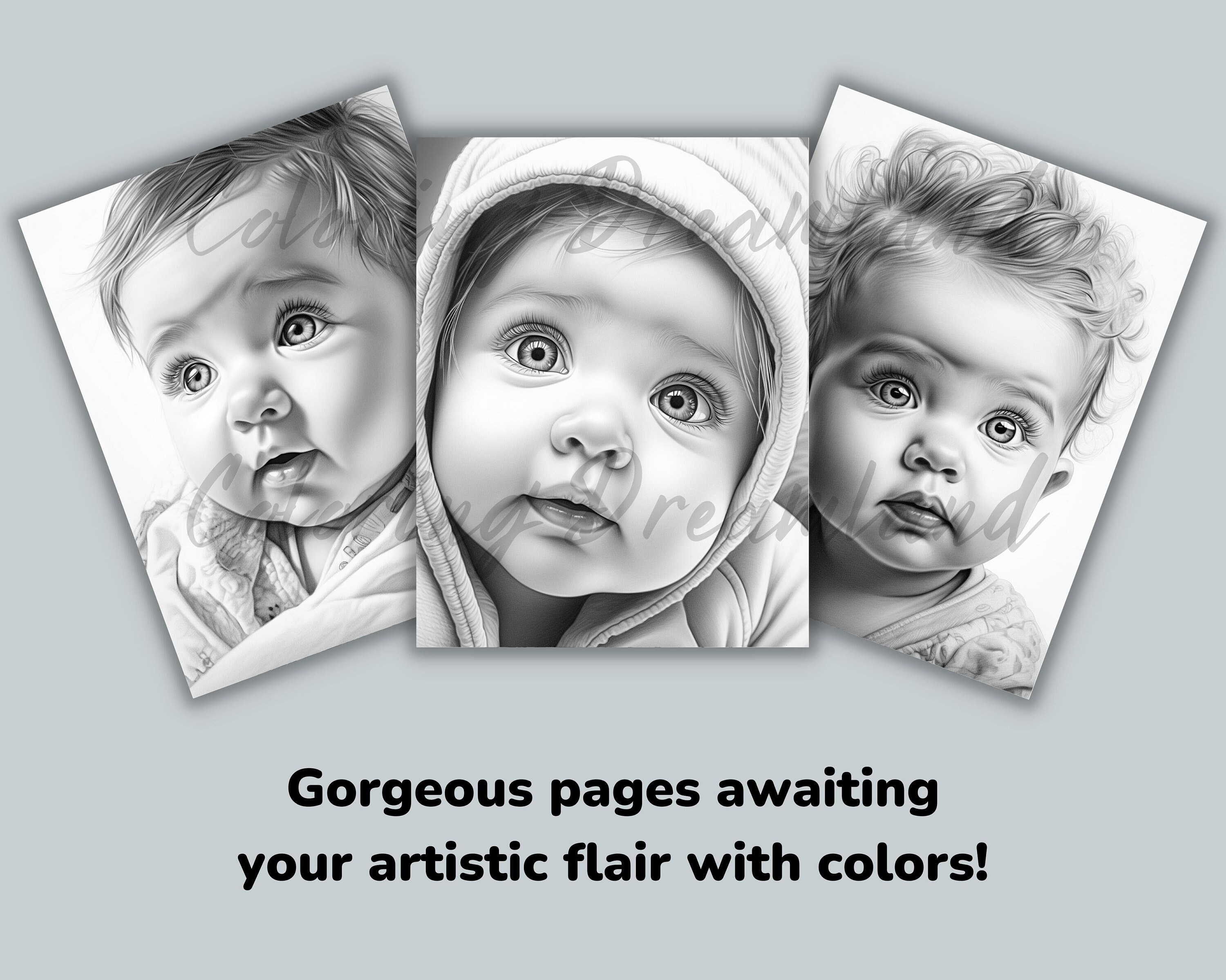 Cute Babies Coloring Pages Book Babies Grayscale Coloring - Etsy