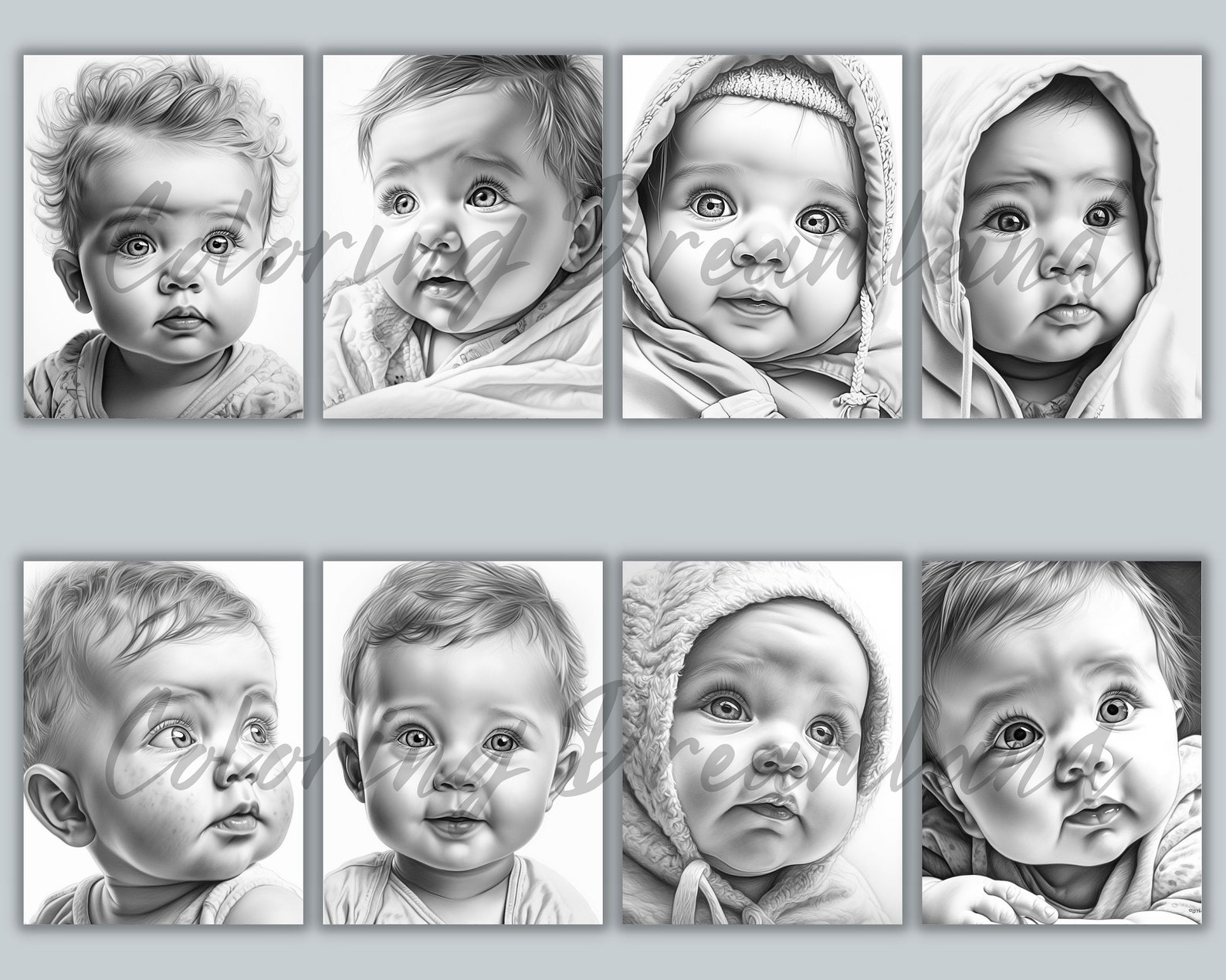 Cute Babies Coloring Pages Book Babies Grayscale Coloring - Etsy