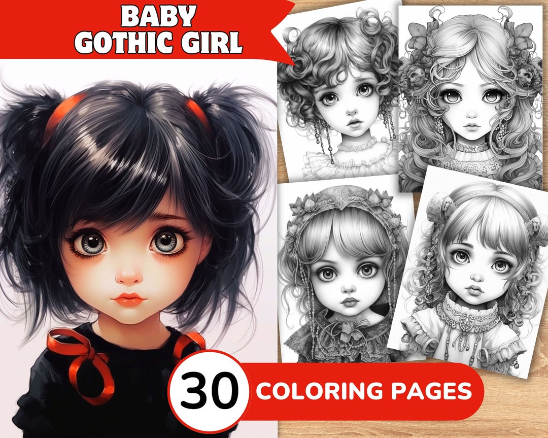 Gothic Girl Coloring Pages, Gothic Girl Coloring Book, Gothic Grayscale ...