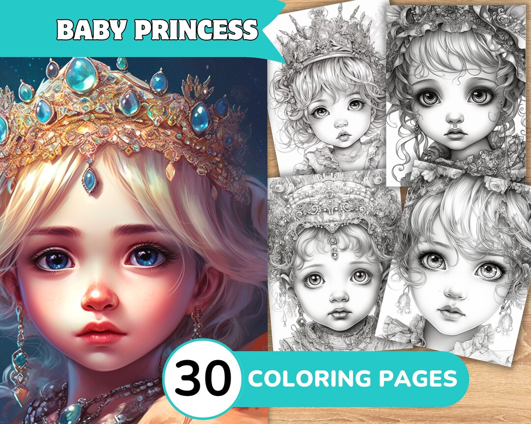 Princess Coloring Pages Book, Cute Princess Grayscale Coloring Book ...