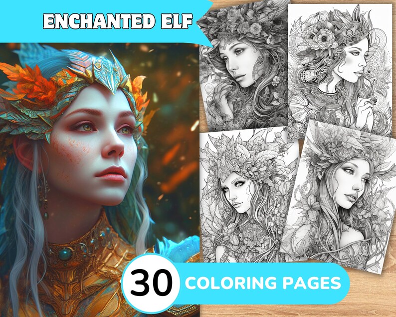 Fantasy Elf Coloring Pages Book, Fantasy Elf Coloring Pages, Realistic ...