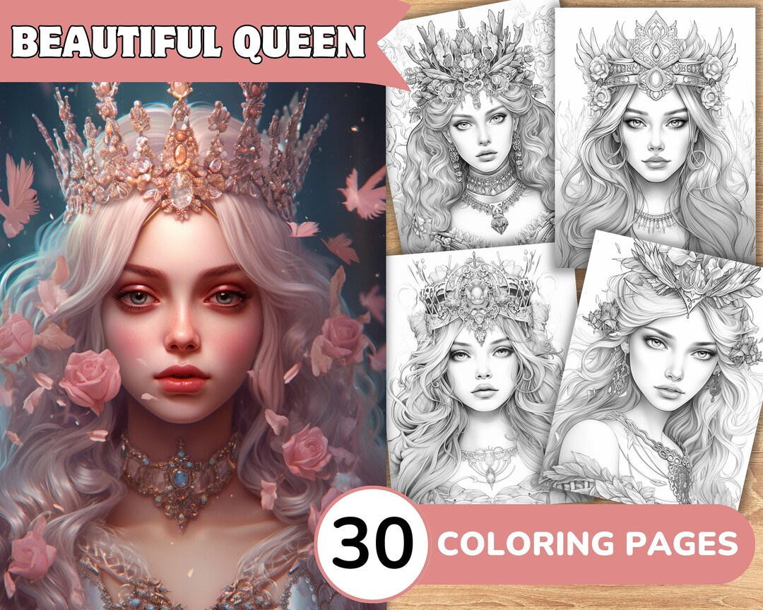 Queen Coloring Book Queen Coloring Pages cute Queen - Etsy