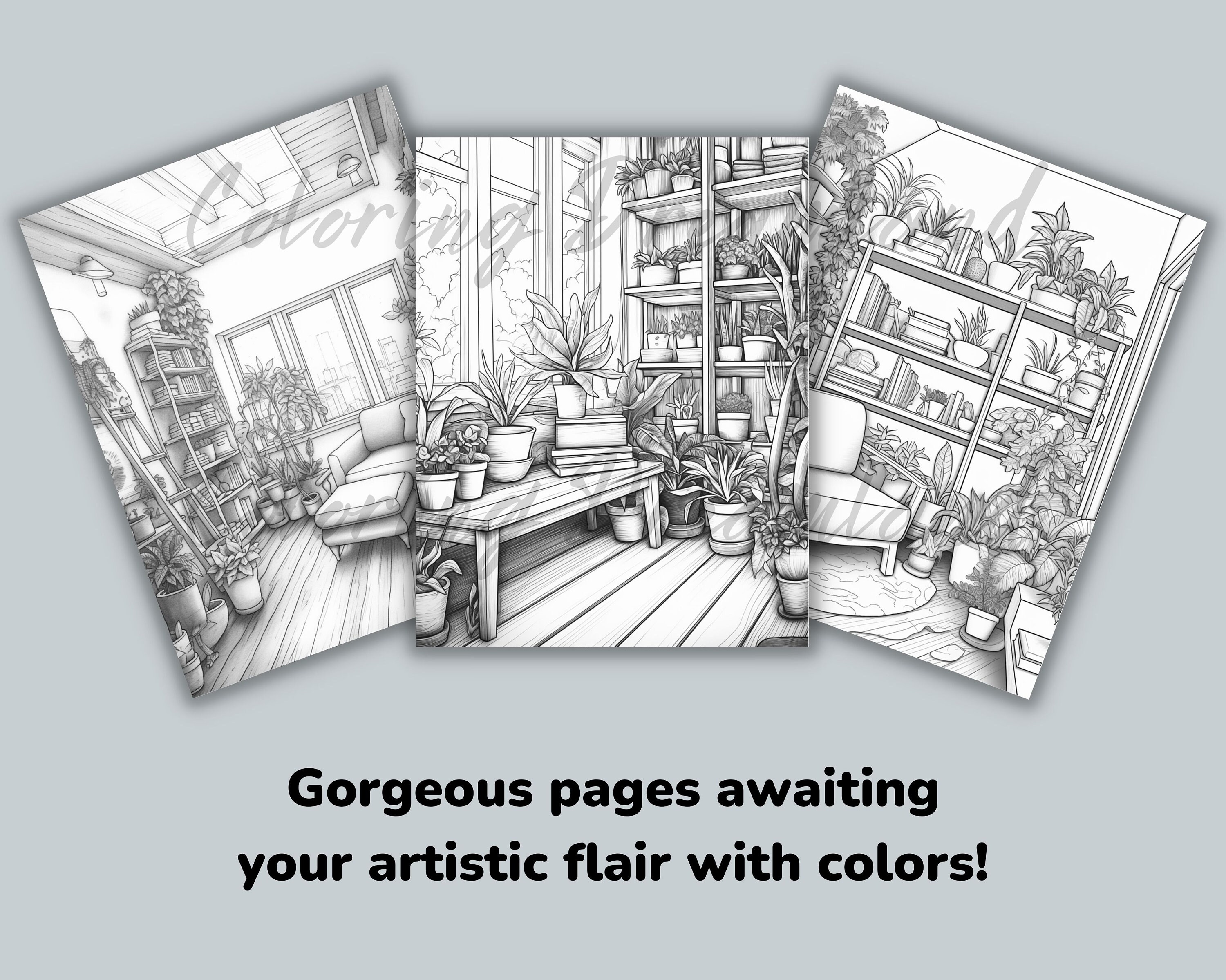 Interior Coloring Pages Book Interior Design Grayscale - Etsy