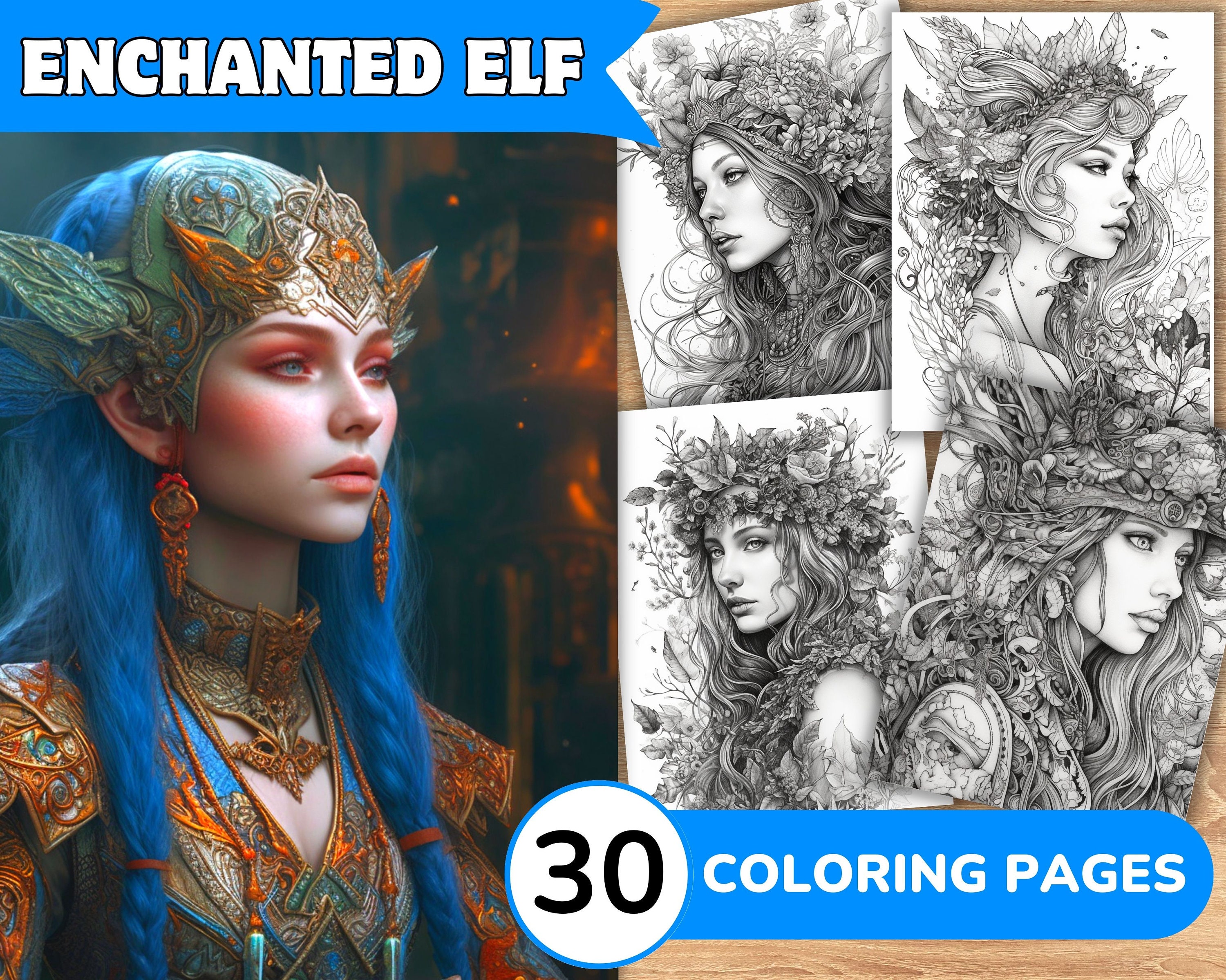 Fantasy Elf Coloring Pages Book Fantasy Elf Coloring Pages - Etsy