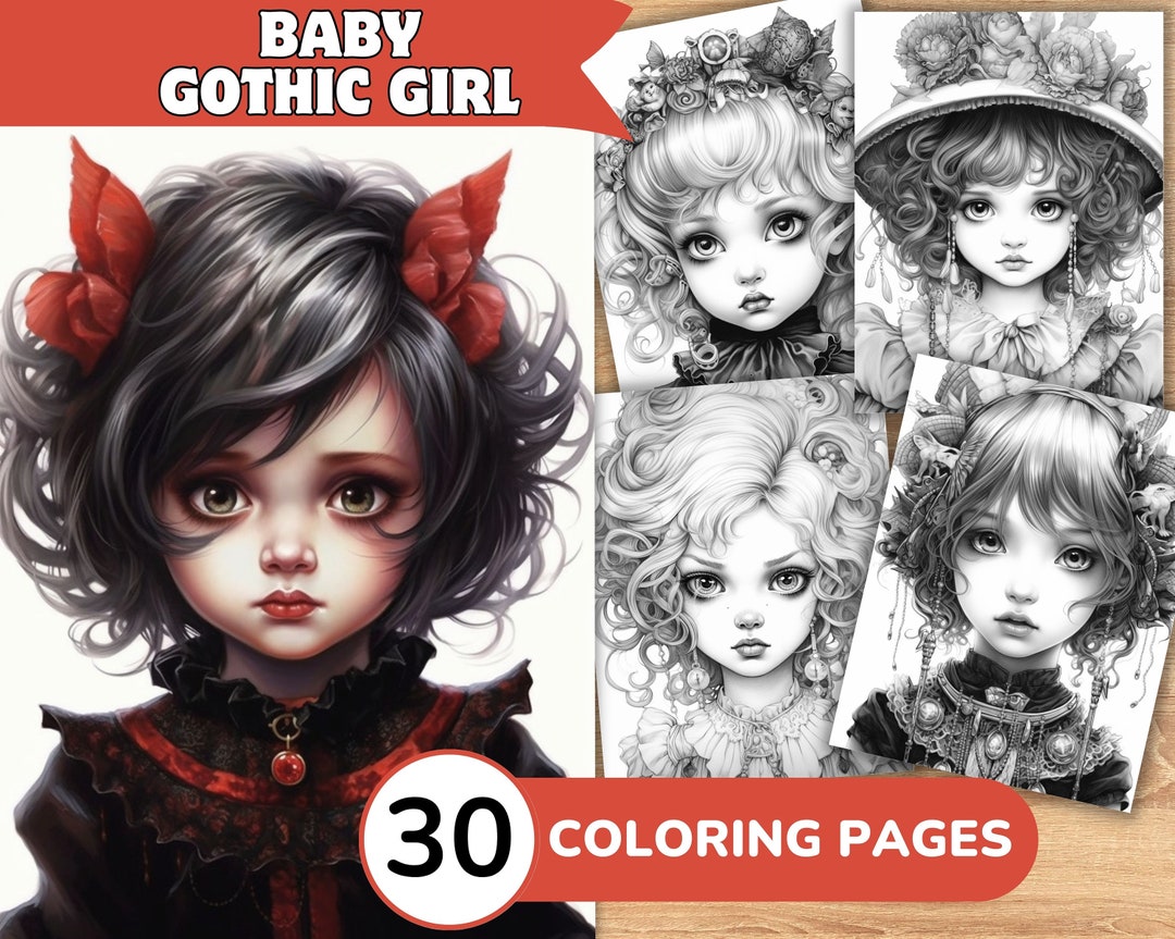 Gothic Girl Coloring Pages, Gothic Girl Coloring Book, Gothic Grayscale ...