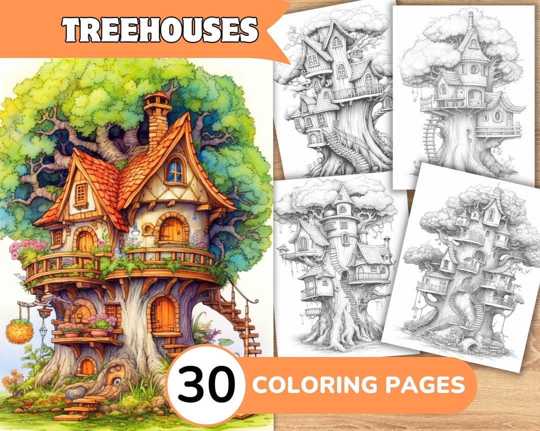 Treehouse Coloring Book, Fairy Houses Coloring, Fairy Homes Coloring ...