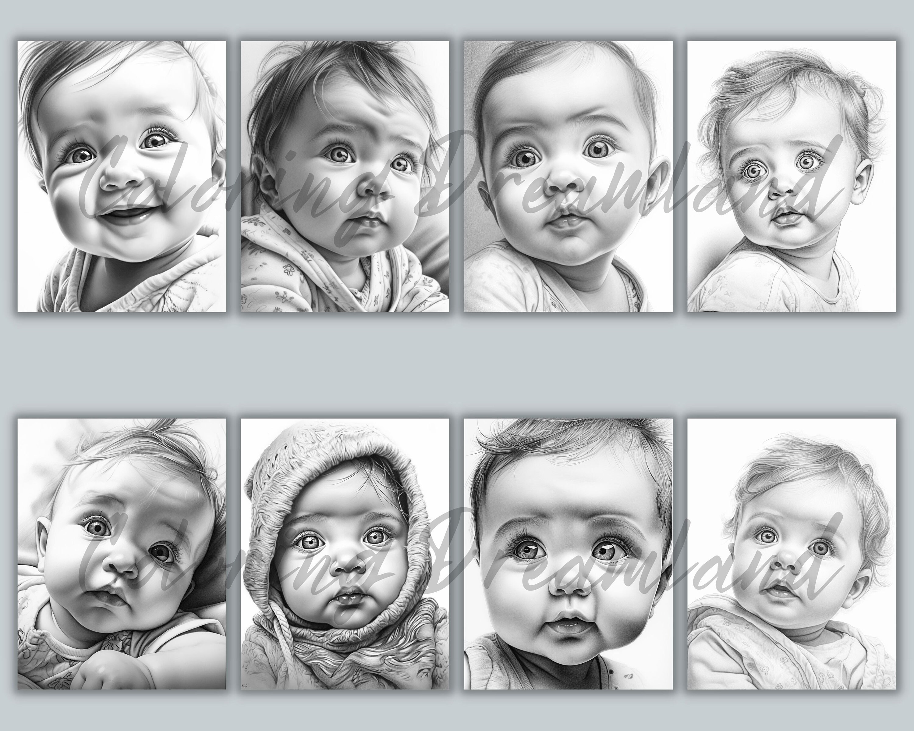 Cute Babies Coloring Pages Book Babies Grayscale Coloring - Etsy