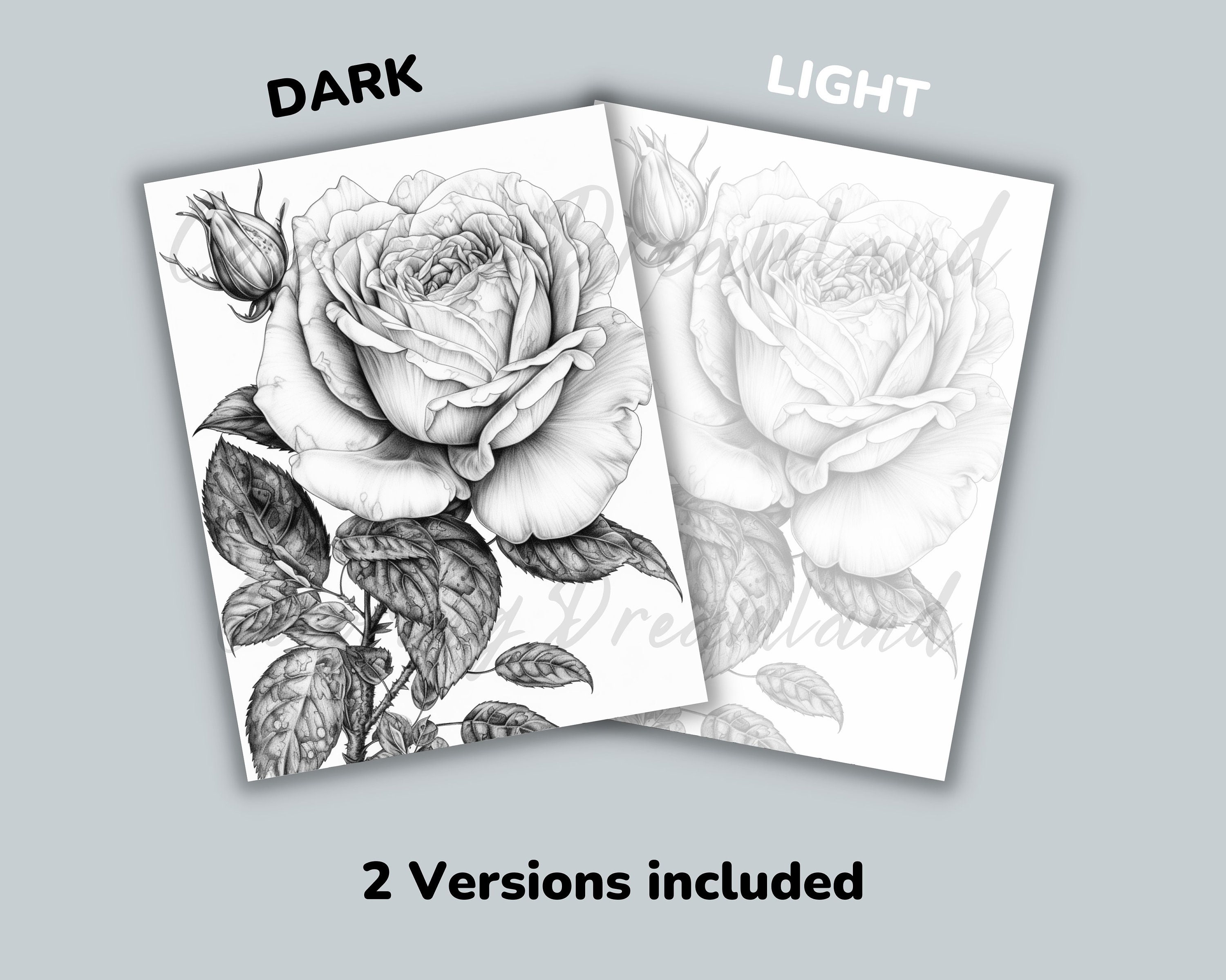 Rose Flowers Grayscale Coloring Pages Book Rose Flowers - Etsy