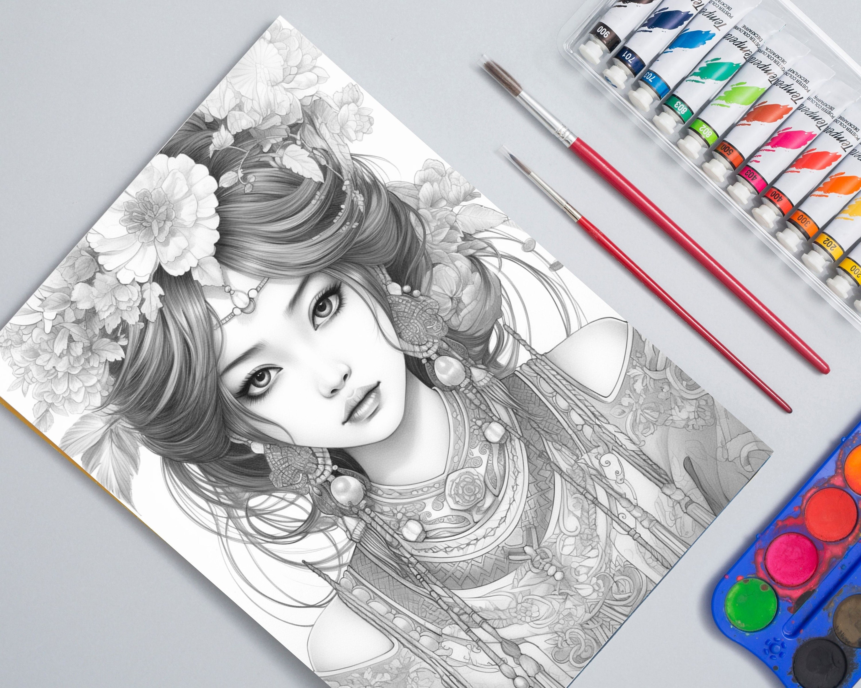 Asian Coloring Pages Asian Coloring Girl Coloring Book Girl - Etsy