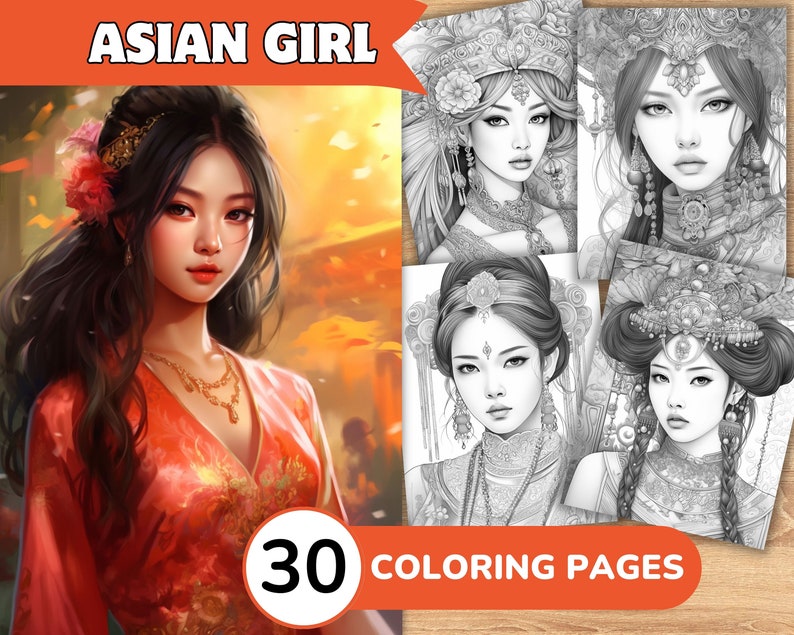Asian Coloring Pages, Asian Coloring, Girl Coloring Book, Girl ...
